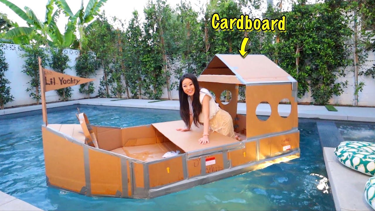 COUPLES BOAT BUILDING BATTLE: My Fiance's Cardboard Boat!! - YouTube
