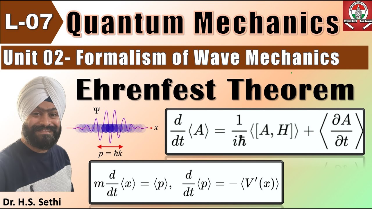 L 07 Unit 2 | Quantum Mechanics | Ehrenfest Theorem | Equation of Motion | BSc Physics - YouTube