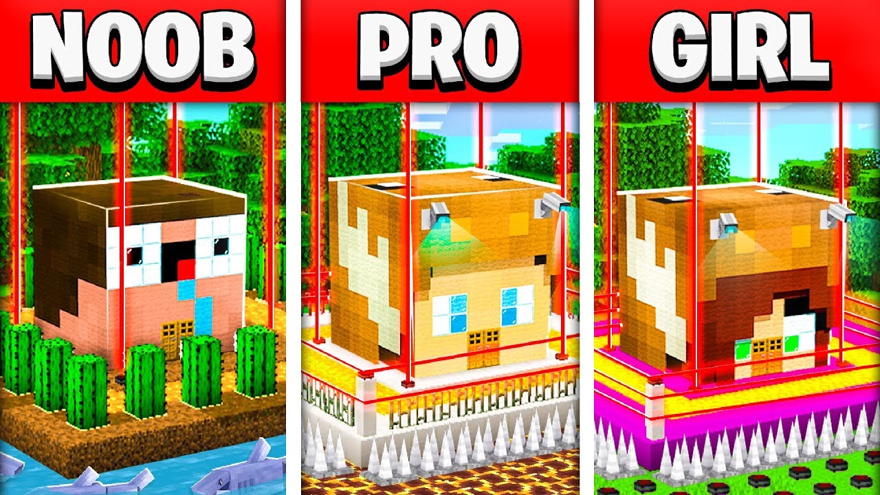 NOOB vs PRO vs GIRL MOST SECURE MINECRAFT HOUSE BATTLE! (Building ...