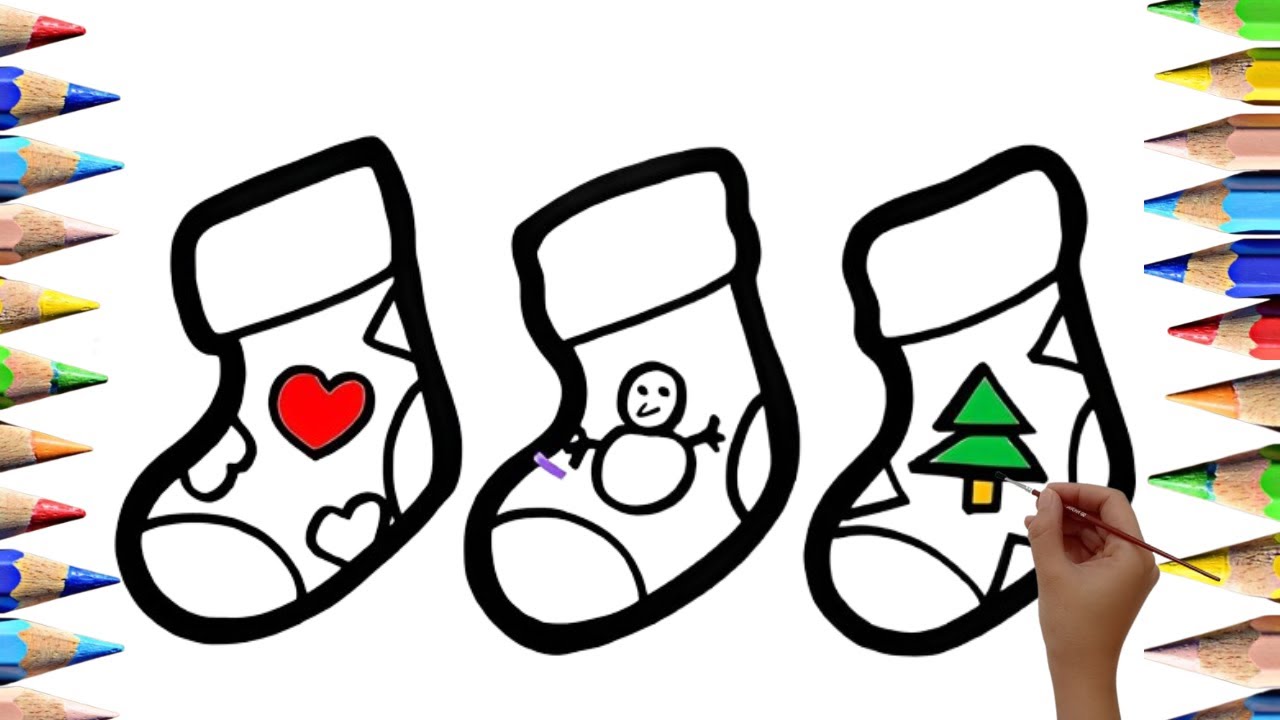 How to Draw Three Sock Christmas | Easy Step By Step - YouTube