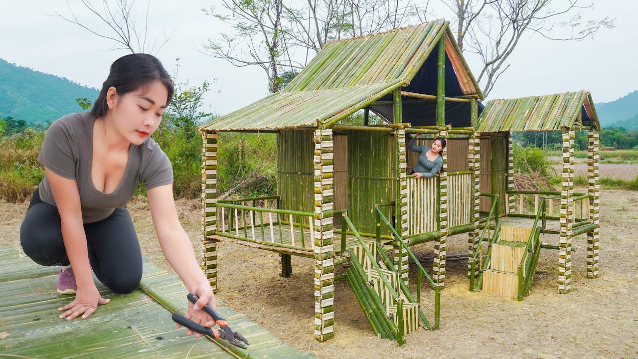 Young Girl Built Her Own House: Making Stairs and Railings for Bamboo ...
