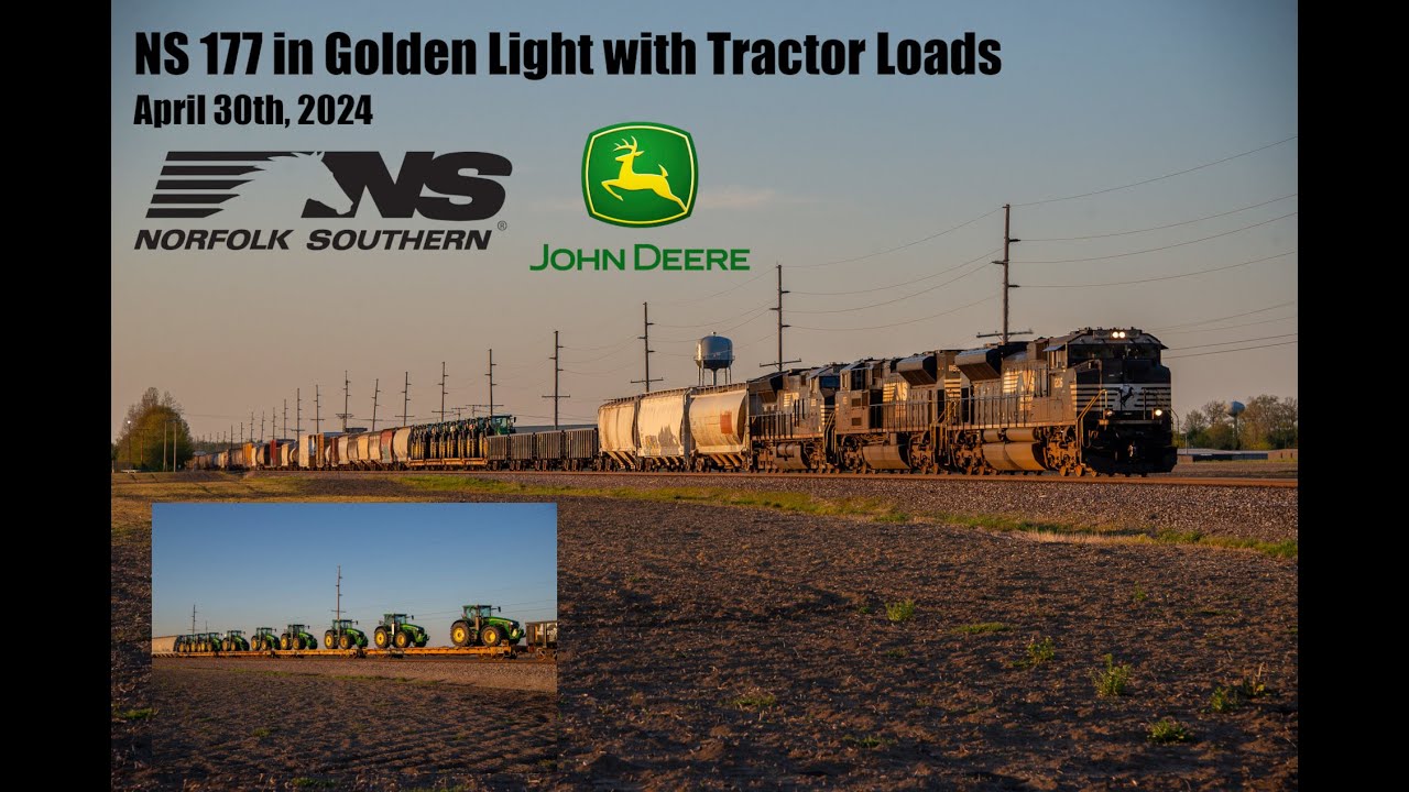 NS 177 charges south out of Ossian with John Deer Loads in Golden Light - YouTube