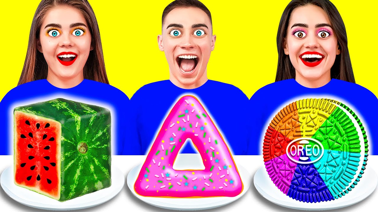 GEOMETRIC SHAPE FOOD CHALLENGE | Last To Stop Eating Wins! Eating Only ...