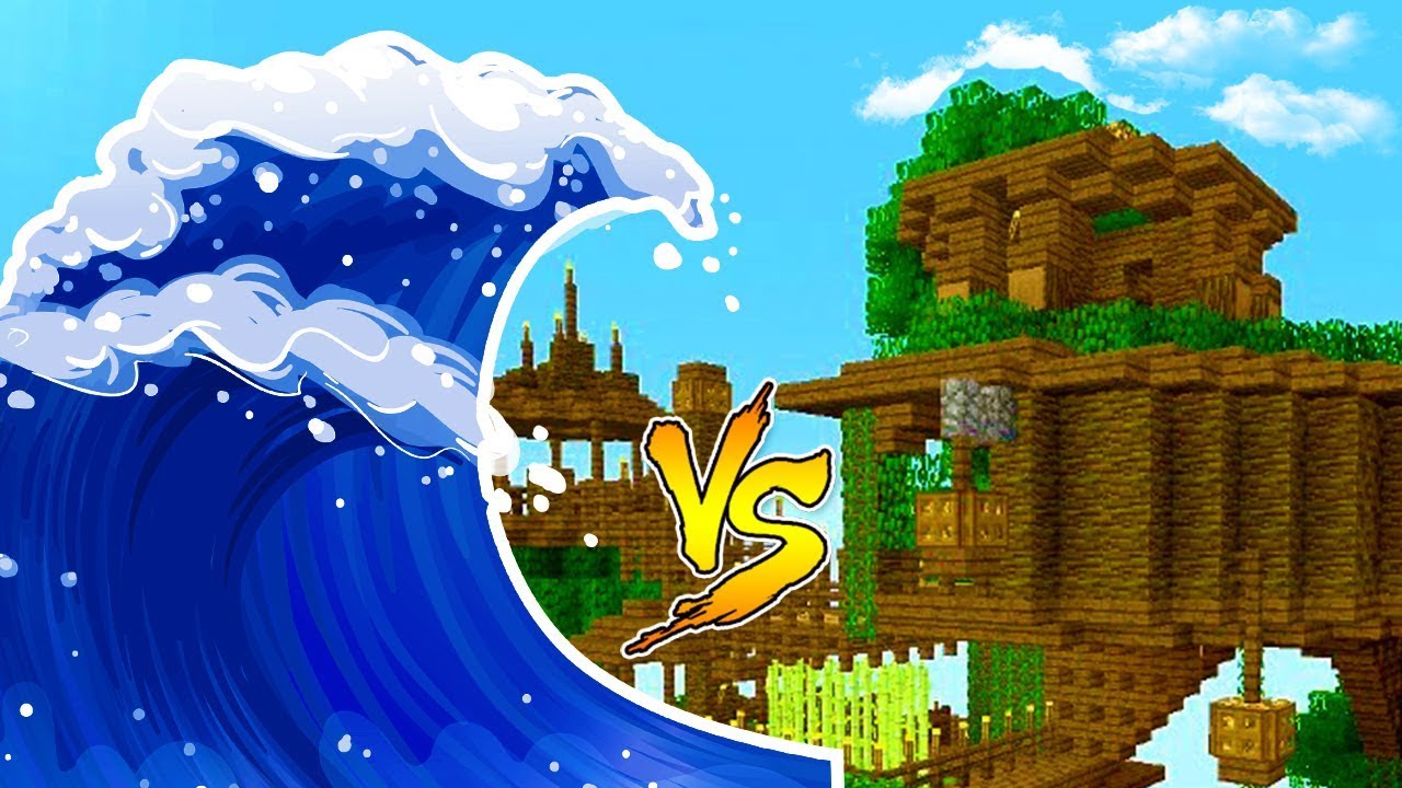 Minecraft TSUNAMI TREEHOUSE BASE CHALLENGE (Treehouse Vs Tsunami) - YouTube