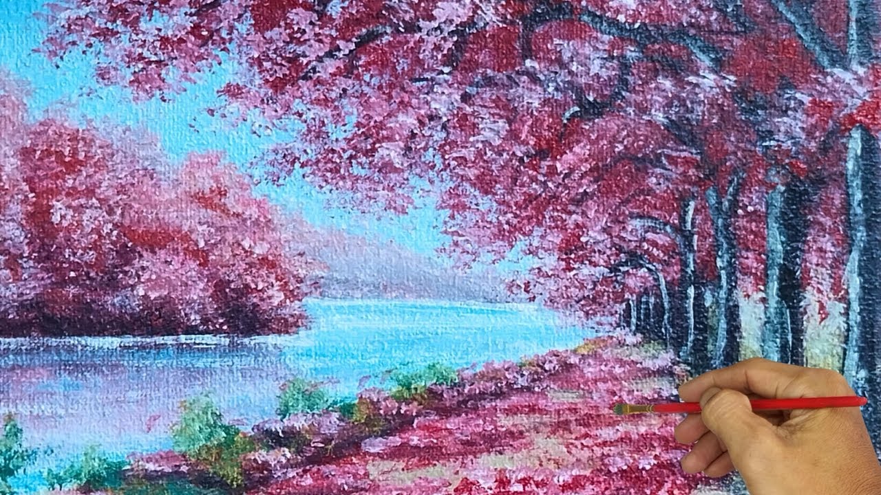 Acrylic Painting Easy For Beginners "Trees In Red" - YouTube