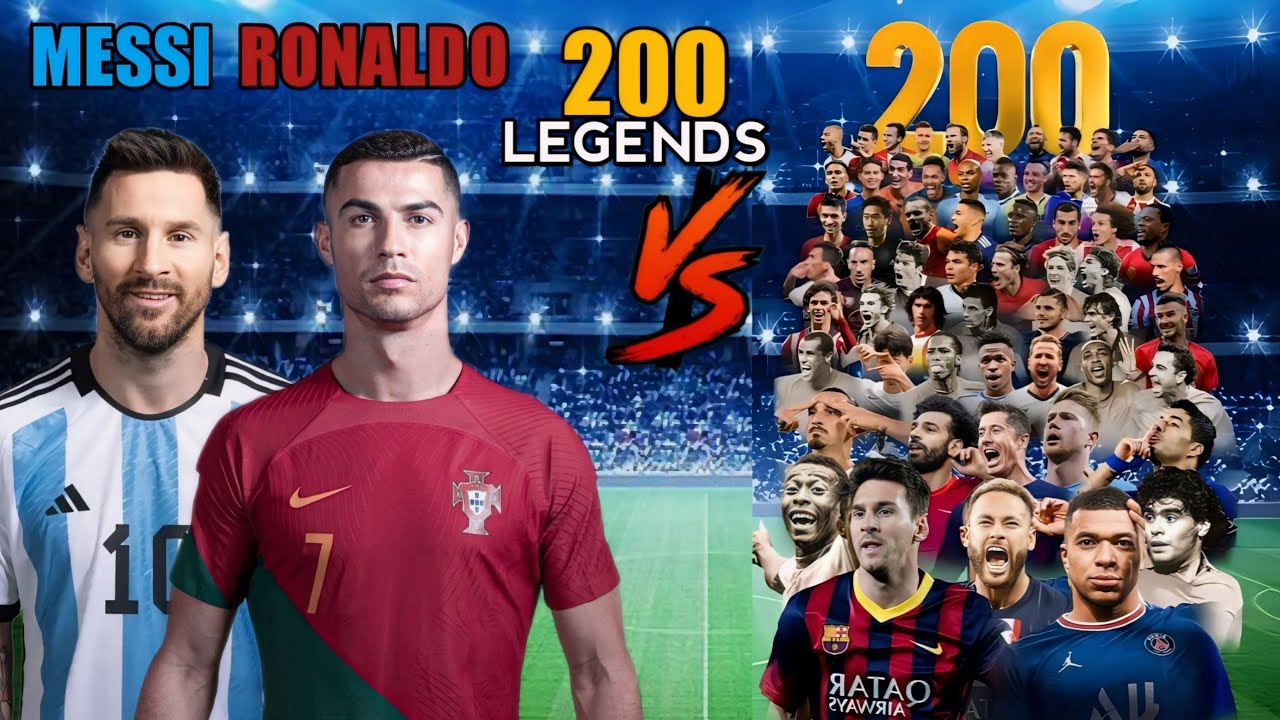 Ronaldo Messi 🆚 200 Legends 😯 ( Ronaldo, Messi, Pele, Maradona ...