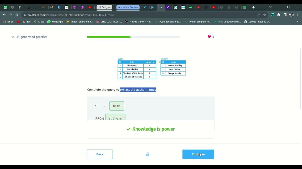 4 Al Generated Practice Introduction To Sql Sololearn Youtube