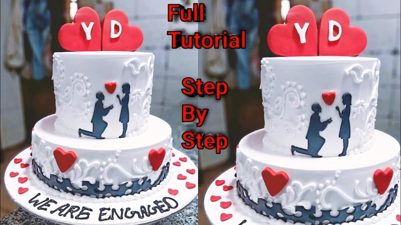 Engaged Theme Cake | Engagement Cake Tutorial | 2 Tier Engagement Cake ...
