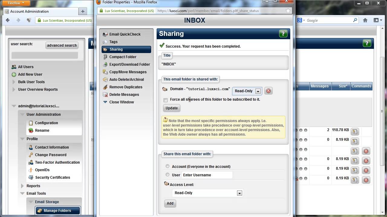 LuxSci Tutorial: Admin - Managing Email Folders - YouTube