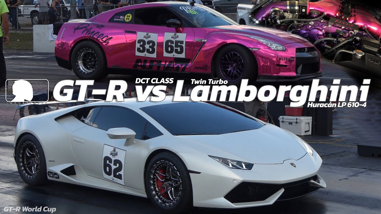 Epic Supercar Battle: GT-R vs TwinTurbo Lamborghini - YouTube