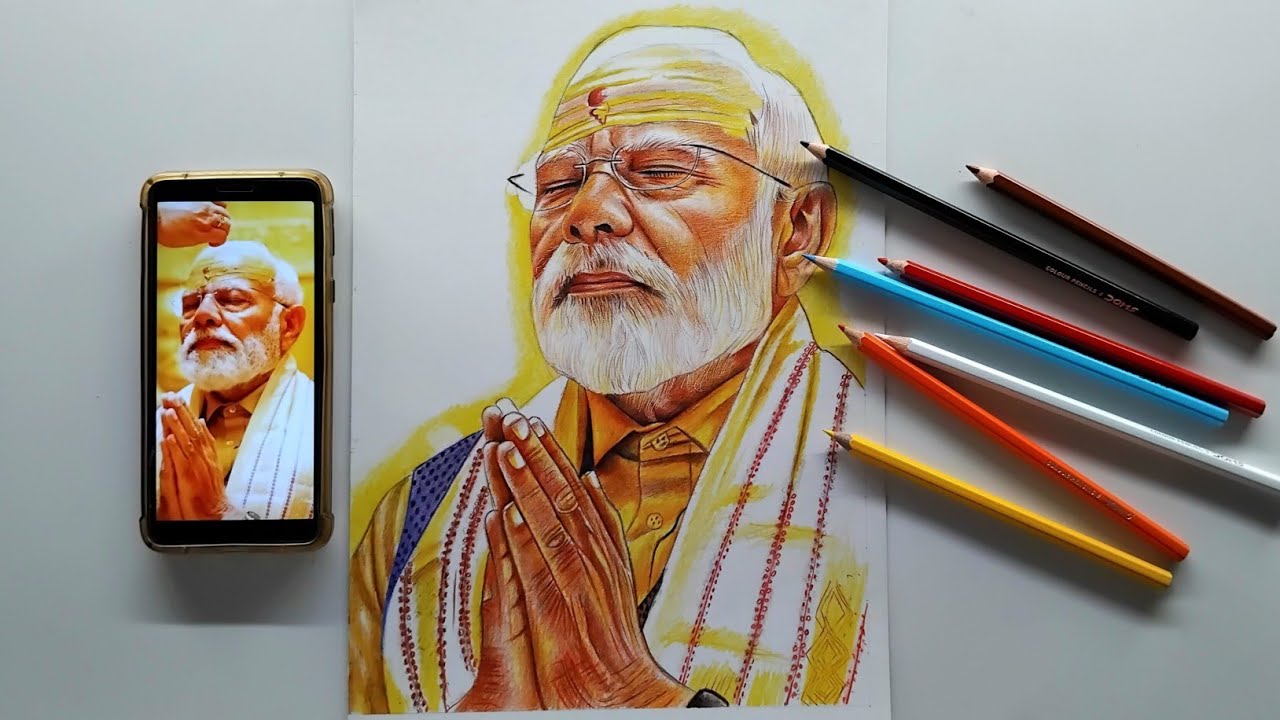 PM Narendra Modi drawing, Step by step, Colouring Tutorial - YouTube
