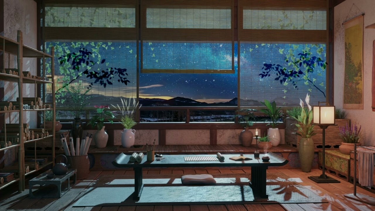 Hot summer night, relax in Japanese room. Night ambience - YouTube