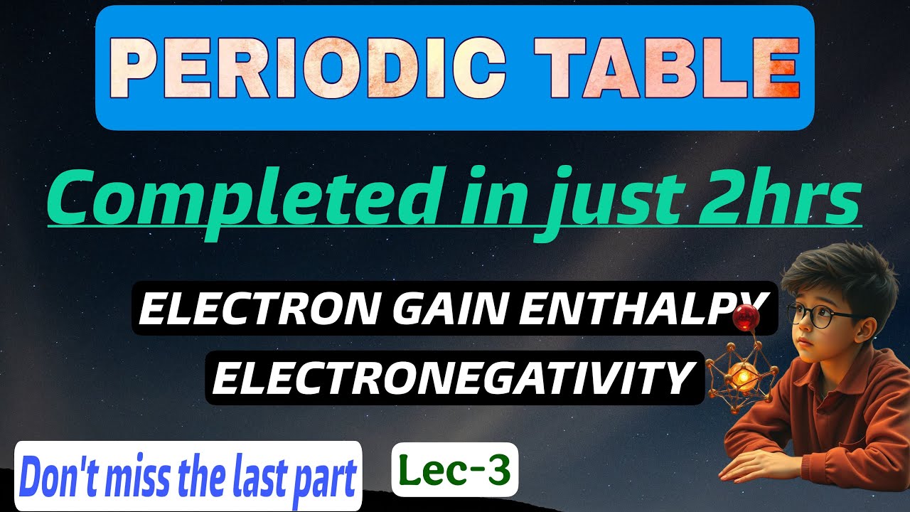 🔥ELECTRON GAIN ENTHALPY || ELECTRONEGATIVITY 🔥|| Lec-3 || PERIODIC TABLE || Mr.RIGHT - YouTube