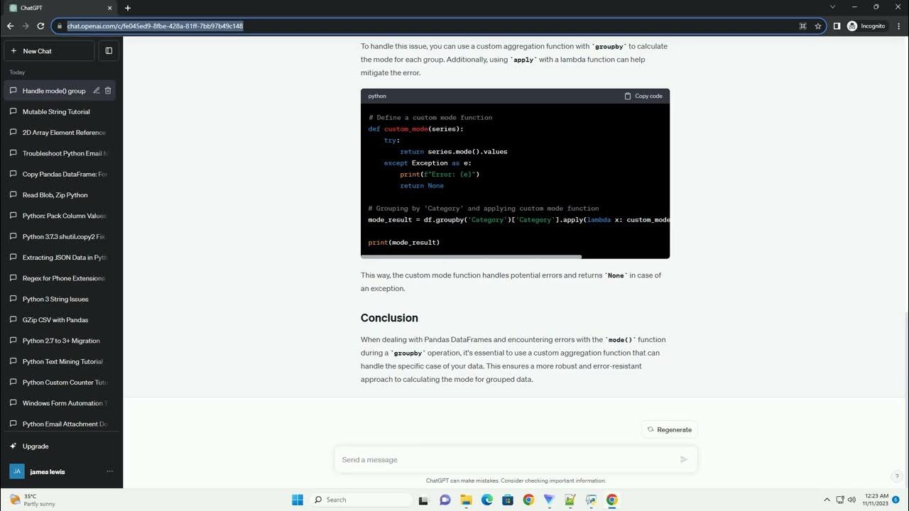 python dataframe gropuby using pd Series mode throws error when by column contains values with ...