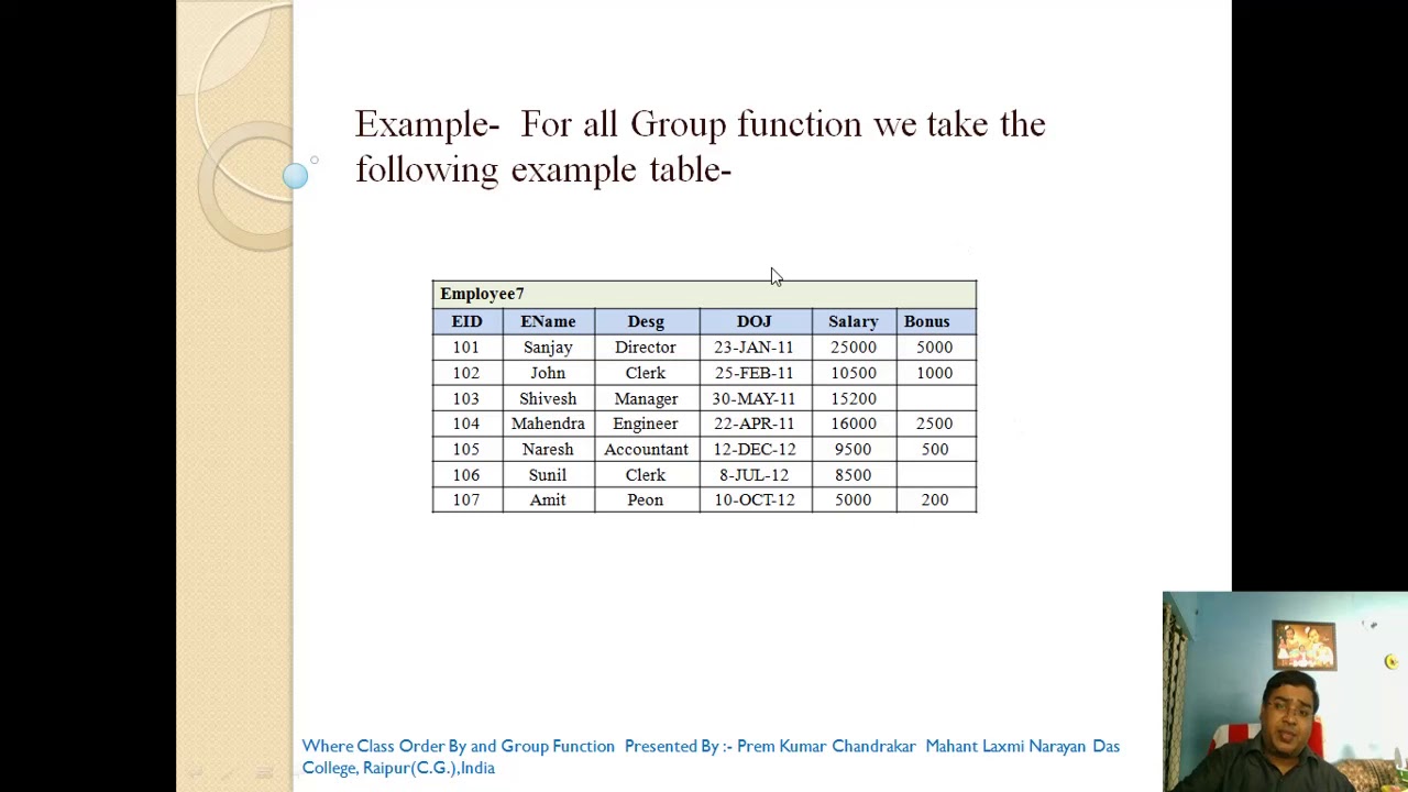 PGDCA 107 DBMS where clause, Group By, Order By Unit 5 - YouTube