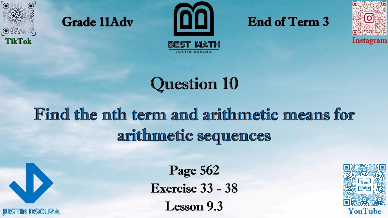 Find the nth term and arithmetic means for arithmetic sequences | Q10 ...