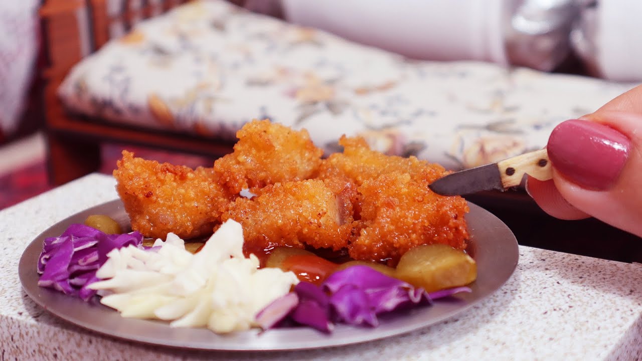 Cooking Miniature Chicken Schnitzel | How To Make Mini Food Crispy ...