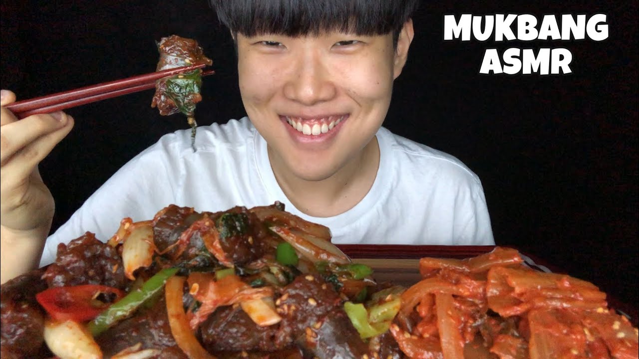 Spicy Korean Sausage (Sundae) & Fried Fire Kimchi with beer Asmr ...