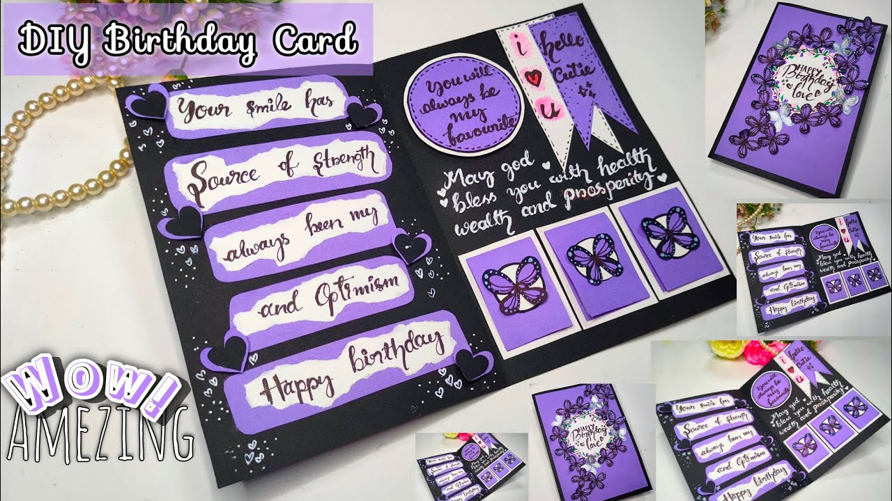 DIY Purple Birthday Card/How to make Birthday card💡/ Easy & Beautiful ...