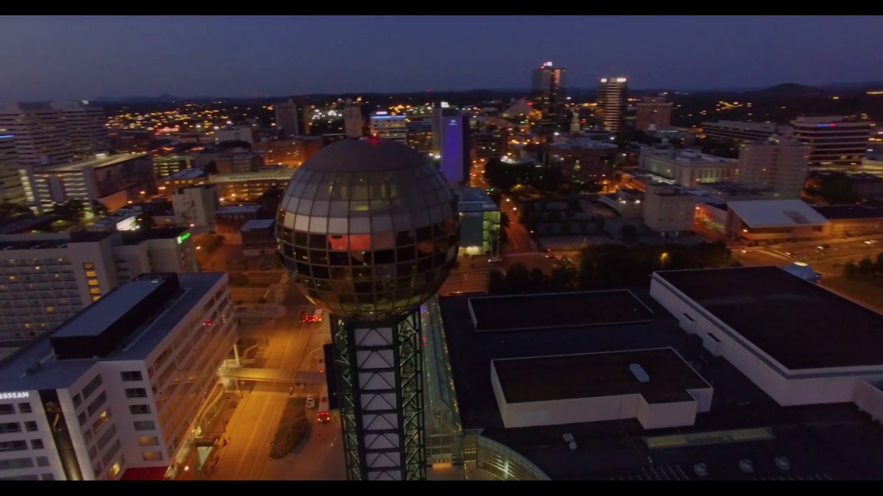Knoxville Sunsphere at night Drone 4K - YouTube