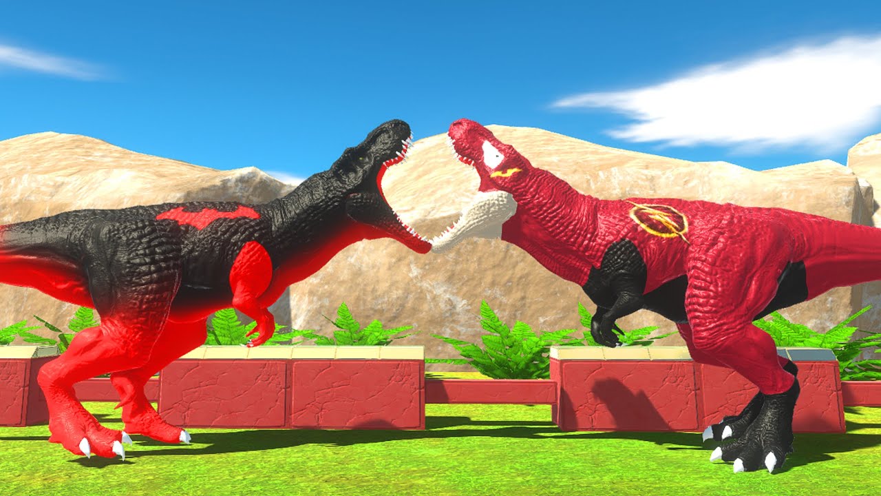 2X RED BATMAN T-REX DINOSAURUS vs PLASH T-REX DEATH RUN - Animal Revolt ...