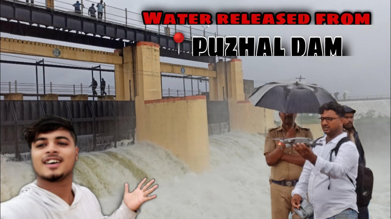 😱 WATER RELEASED FROM PUZHAL LAKE 🌊 || DRONE SHOT || BEAUTIFUL VIEWS 📷 ...