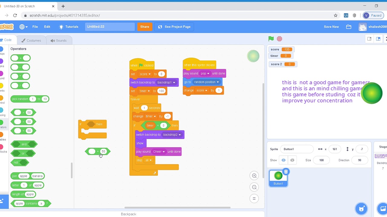 scratch mr button game|tutorial at the end |tis is our first video ...