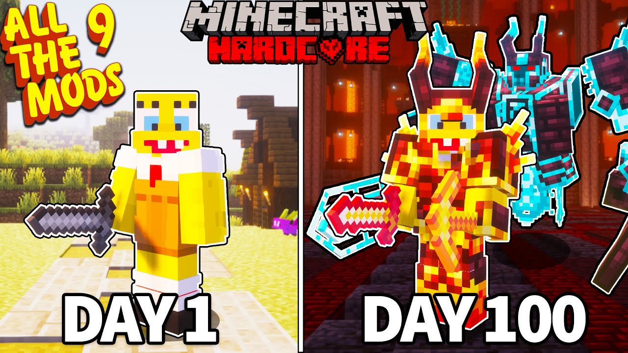 I Survived 100 Days in ALL THE MODS 9 HARDCORE MINECRAFT - YouTube
