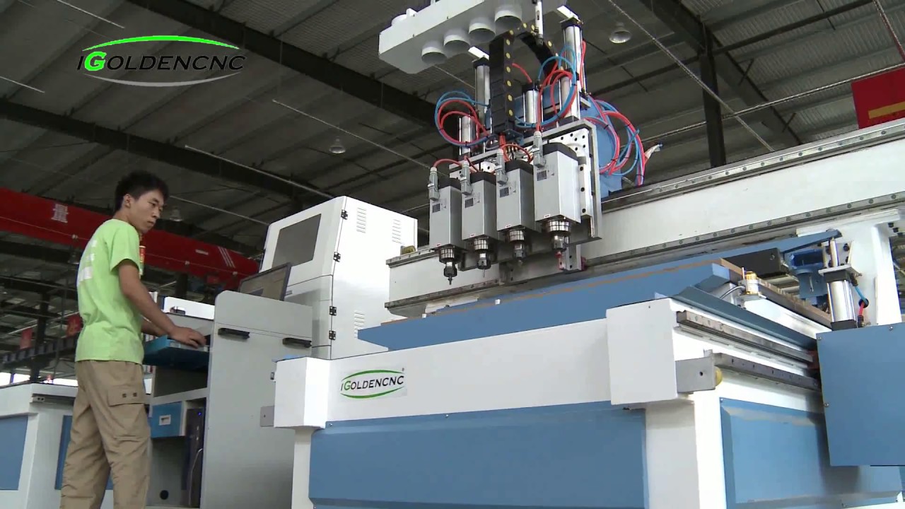 1325 pneumatic system cnc router with 4 spindle - YouTube