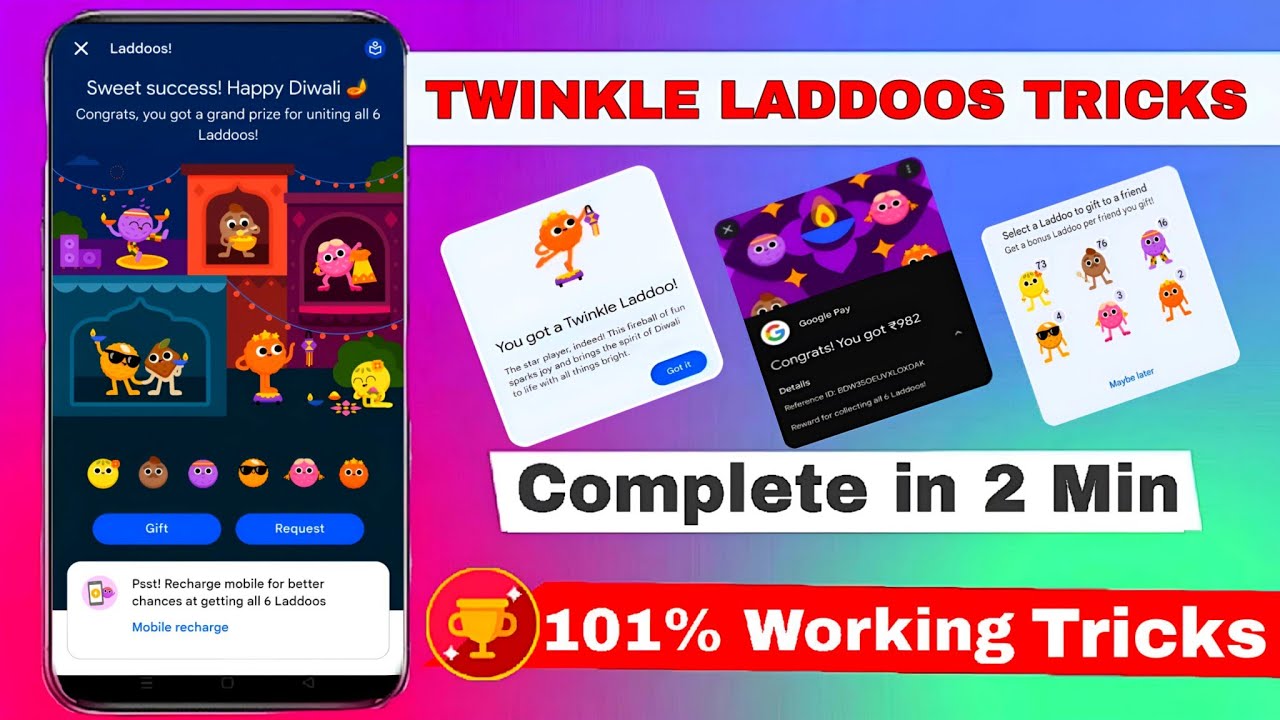 Twinkle Laddoos Tricks | Gpay Ladoo Offer | Google Pay Diwali Laddu ...