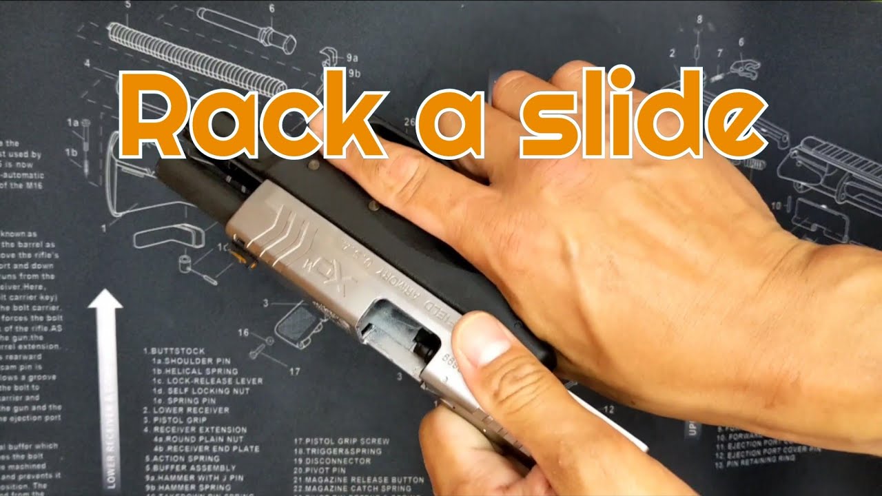 Racking the slide. Different pistols different sounds. - YouTube