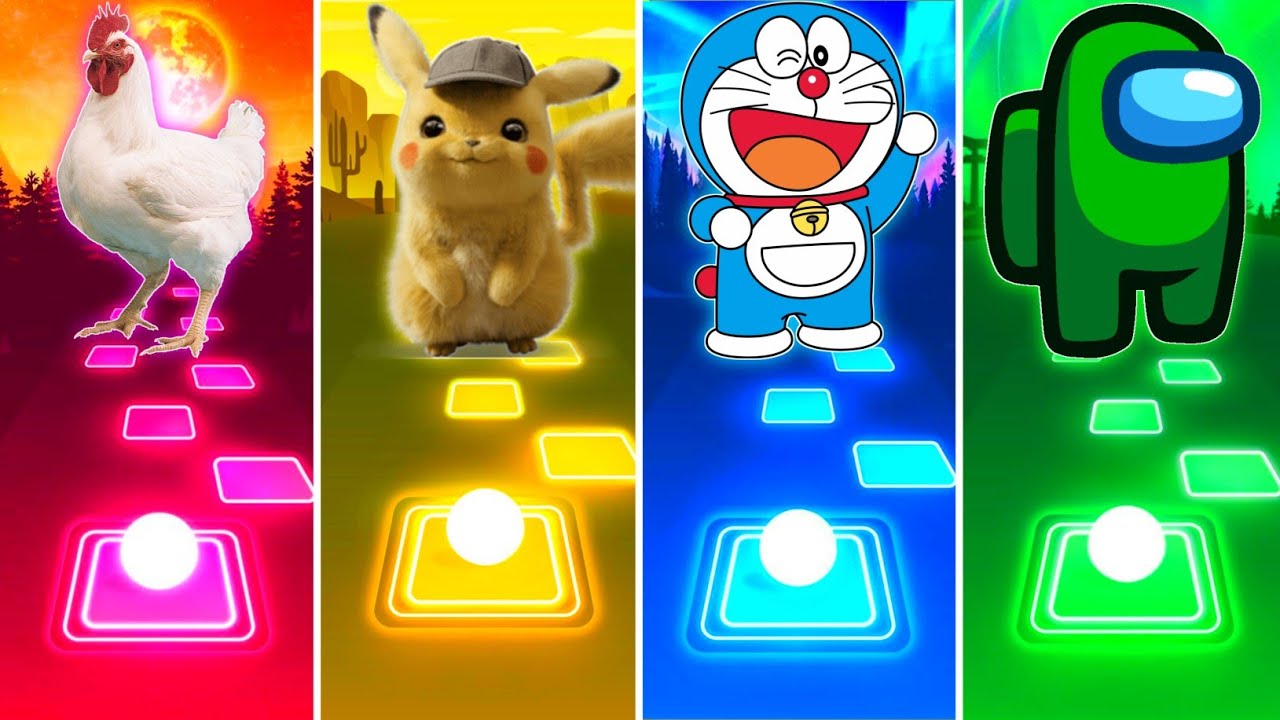 Chicken Song vs Pikachu Song vs Doraemon Song vs Among Us Song - Tiles ...