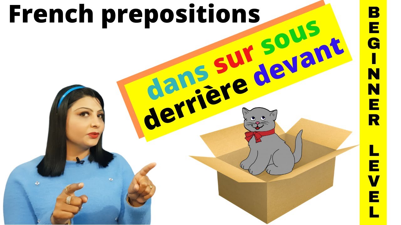 A basic funny lesson on prepositions dans, sur, sous, devant, derrière ...