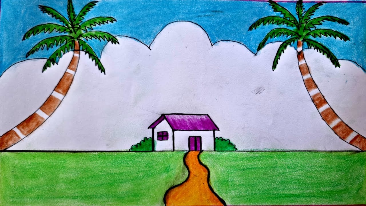 scenery drawing painting with pencil | how to draw a scenery - YouTube