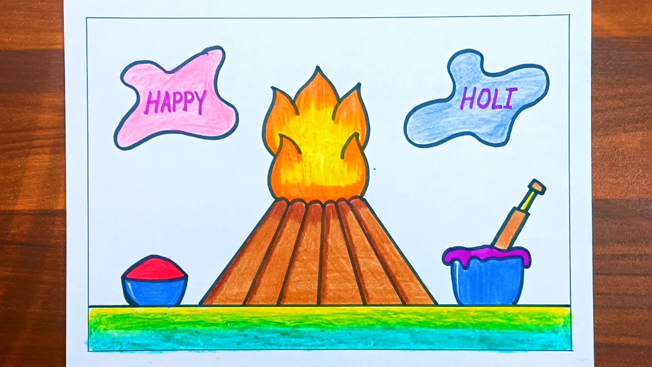 Holi Drawing Easy/Happy Holi Easy Drawing /Holika ka chitra/Holika ...