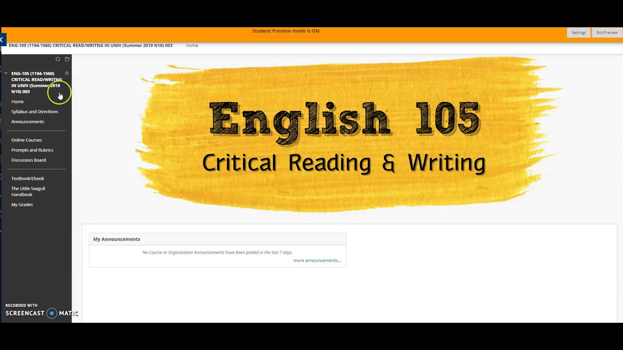 ENG 105 - Summer BBLearn Walk Through - YouTube