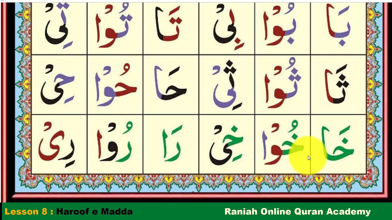 Lesson 8: Haroof e Maddah حُرُوف مدة - YouTube