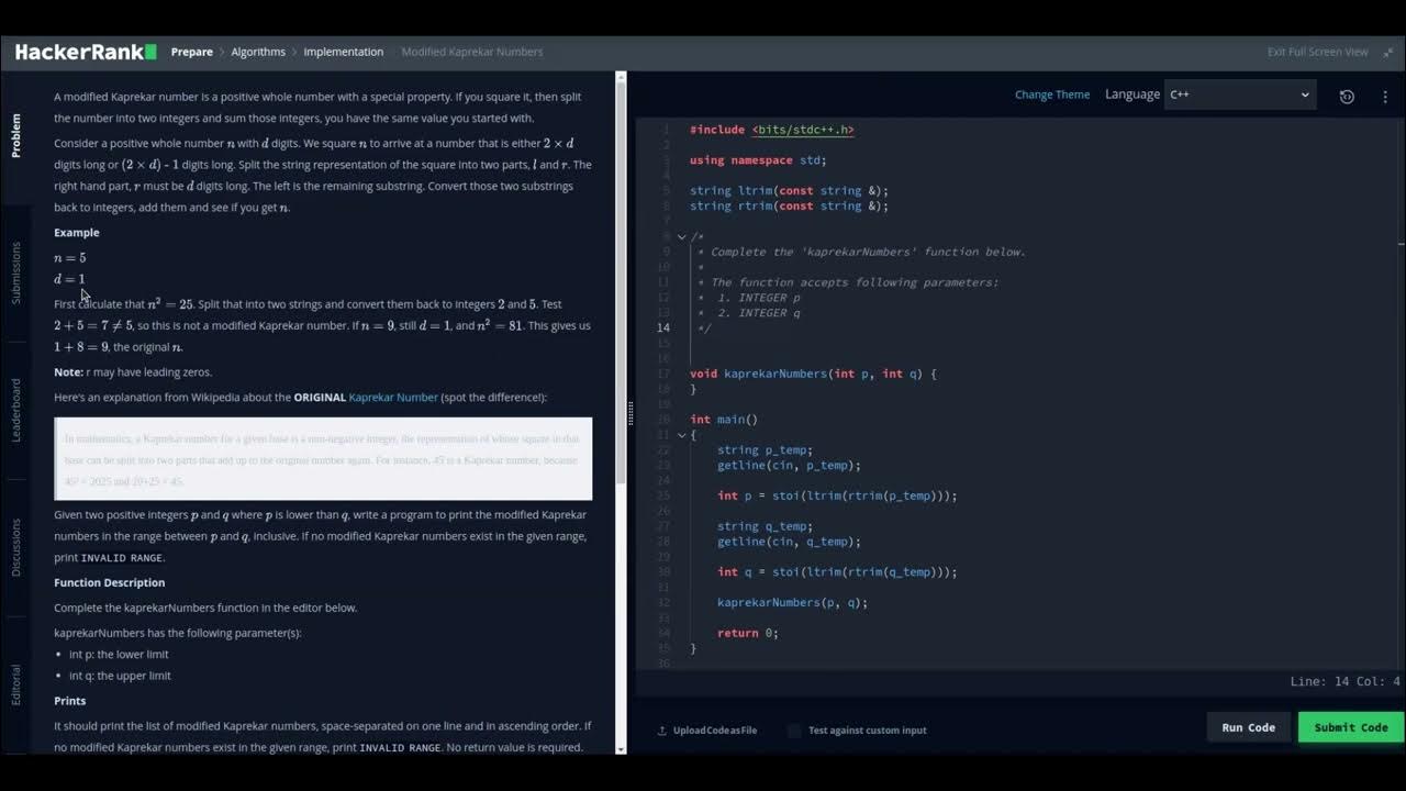 Hackerrank Modified Kaprekar Numbers Youtube