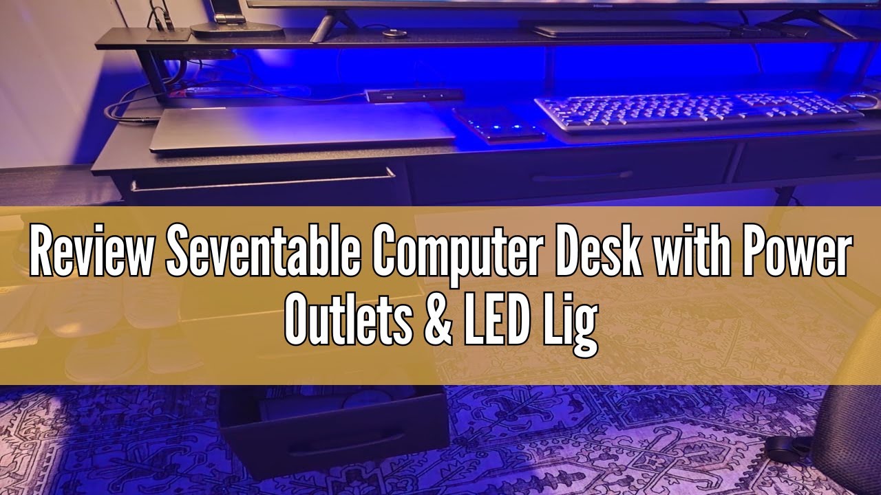 Review Seventable Computer Desk with Power Outlets & LED Light, 39 inch ...
