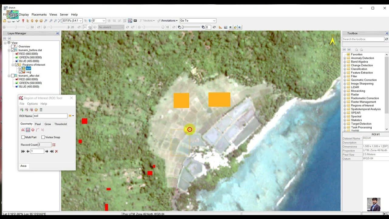 Tsunami change detection in Envi تشخیص تغییرات سونامی - دری فارسی - YouTube