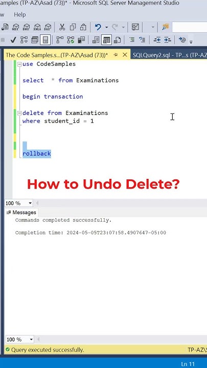 Sql How To Undo Delete Datascience Programming Coding Sqltutorial Youtube
