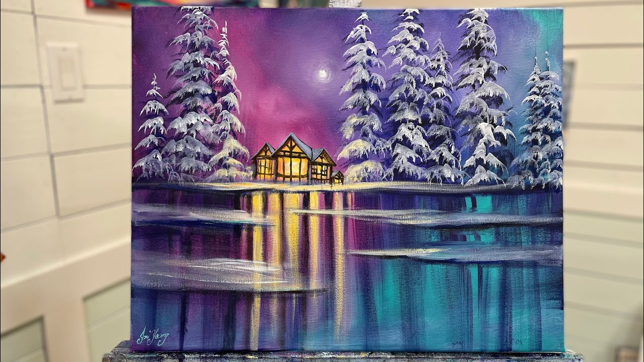 Winter on The Lake | acrylic painting tutorial - YouTube