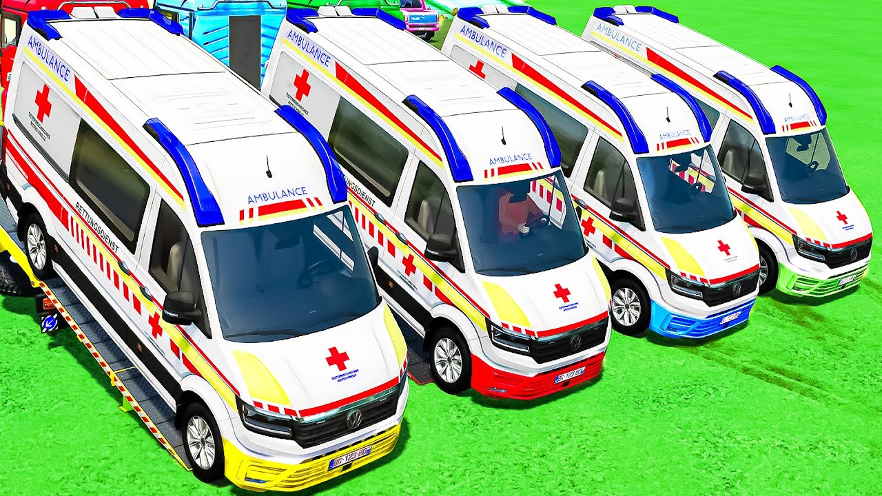 ALL AMBULANCE OF COLORS ! COLOR AMBULANCE CARS TRANSPORTING with MAN ...