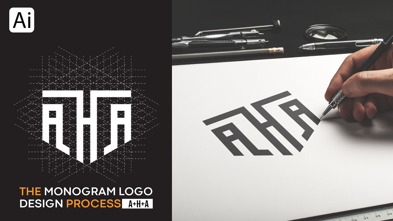 Easy Monogram Logo Design Process | AHA Logo Design | Adobe Illustrator ...