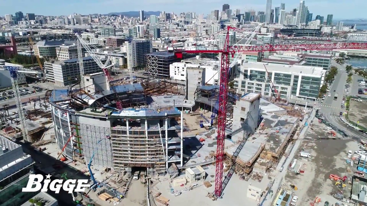 Chase Center Aerial View of Bigge Tower Cranes - YouTube
