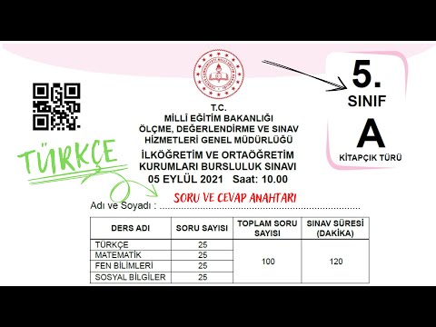 2021- 5.SINIF BURSLULUK SINAVI TÜRKÇE SORULARI VE CEVAP ANAHTARI