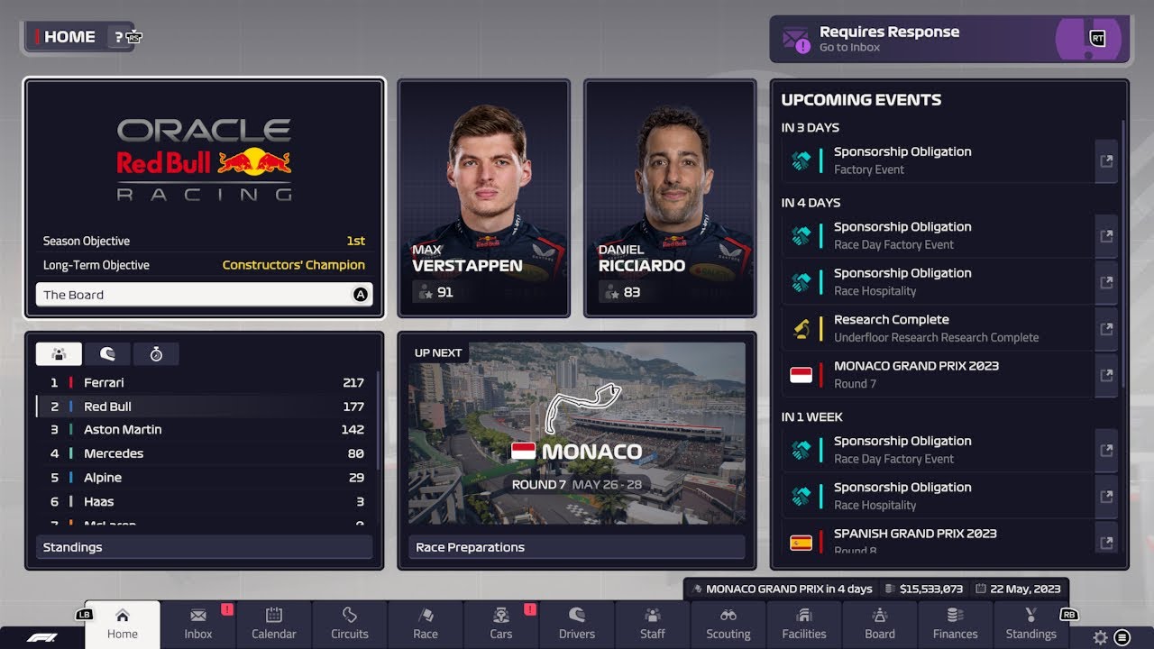 My f1 manager 23 redbull main menu - YouTube