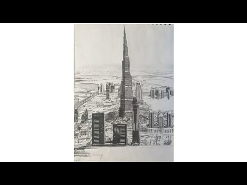 Burj Khalifa Dubai, Drawing Realistic in process /Step by Step/ Drawing ...
