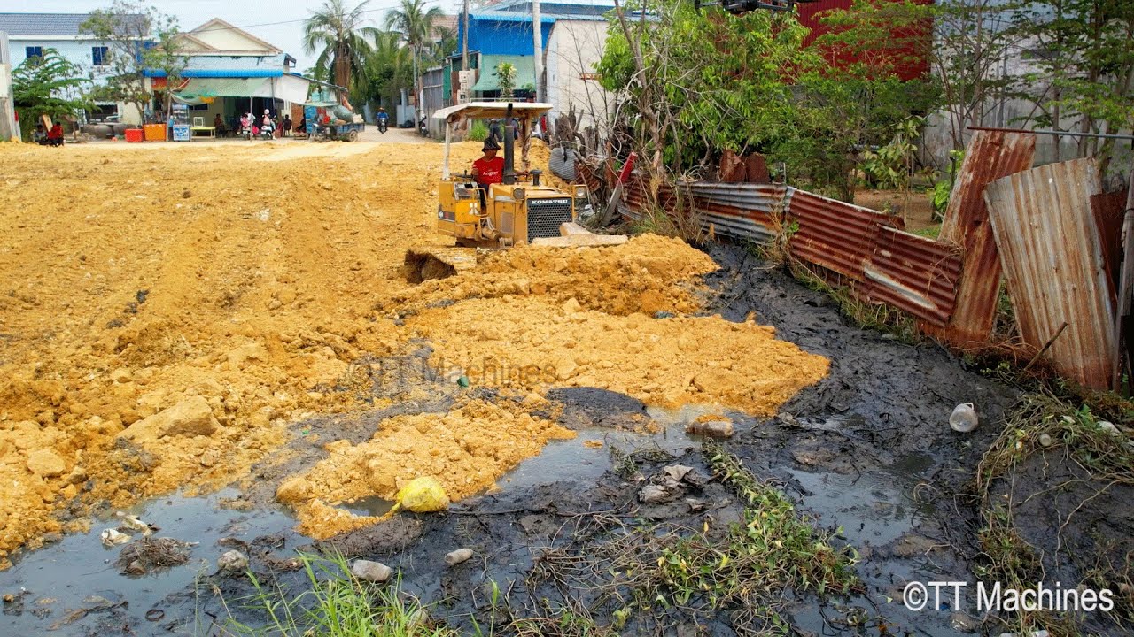 New Action !! Great Activity Removal Clearing Mud & Pushing Stone Soil By Bulldozer & Dump ...