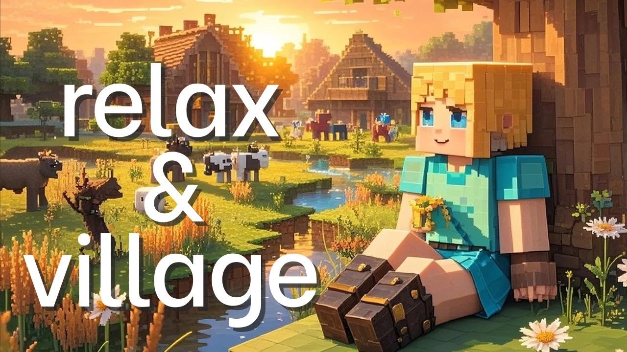 Minecraft: Peaceful Village Meadow & Gentle Harp, Sunset Ambience ...